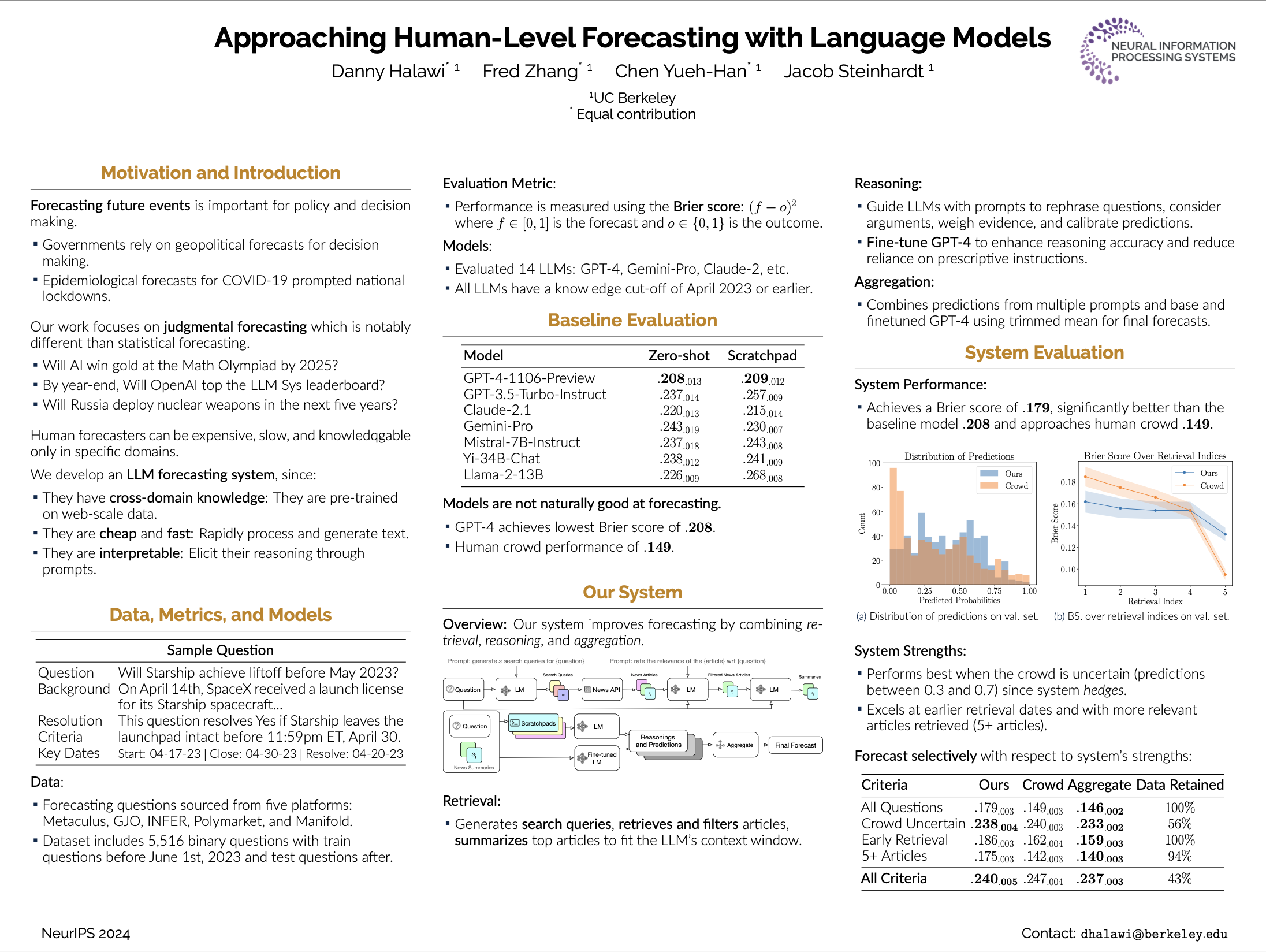 NeurIPS Poster Approaching Human-Level Forecasting with Language Models